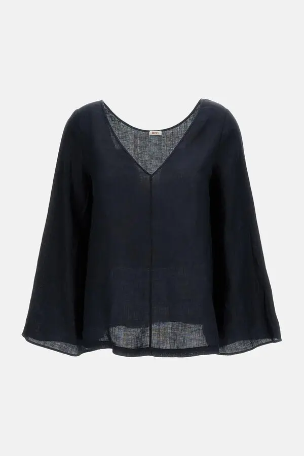 BIFFI V-neck Linen Top