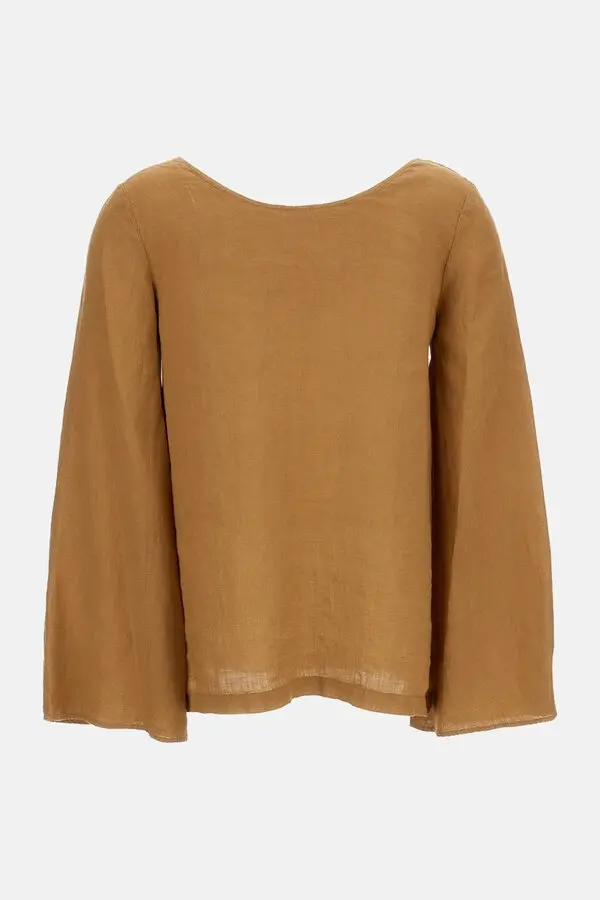 BIFFI Long-sleeve V-neck Linen Top