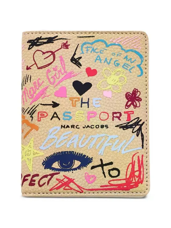 Marc Jacobs Scribble Leather Passport Case - Neutrals