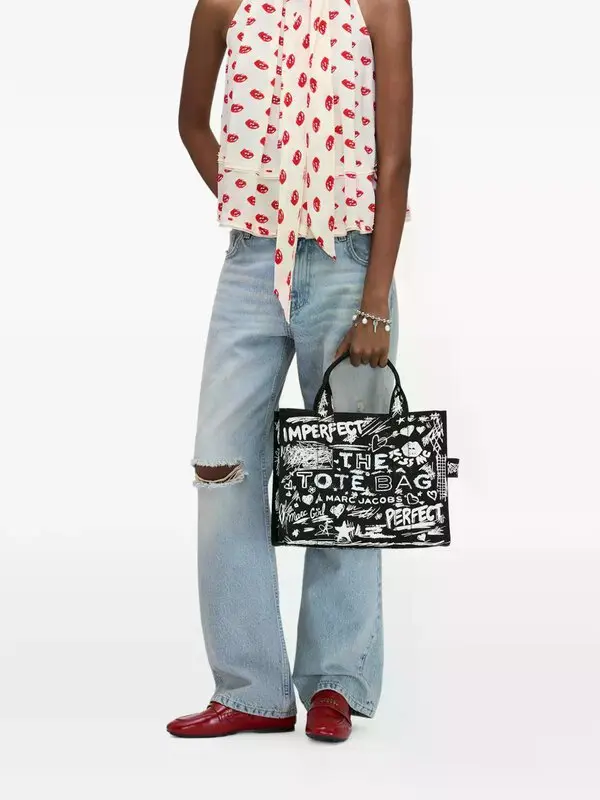 Marc Jacobs Punk Scribble Graffiti-print Medium Tote Bag - Black