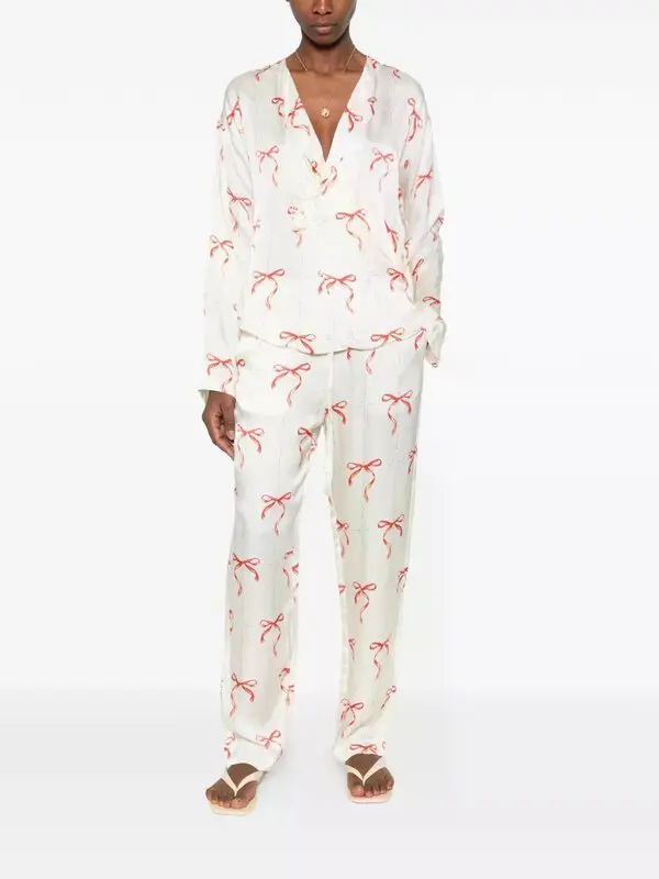 FORTE_FORTE Bow Print Drawstring Waist Trousers - Neutrals