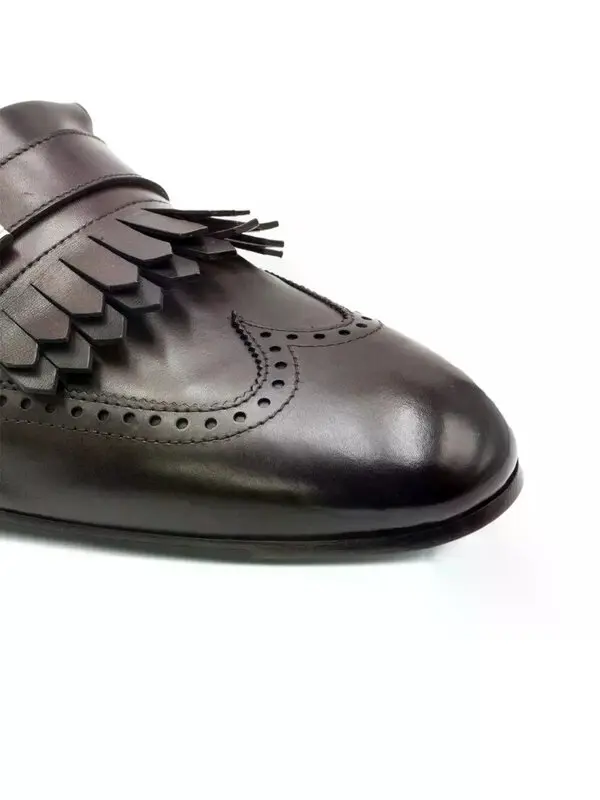DOUCAL'S Buckled Fringed Monk Shoes - Brown