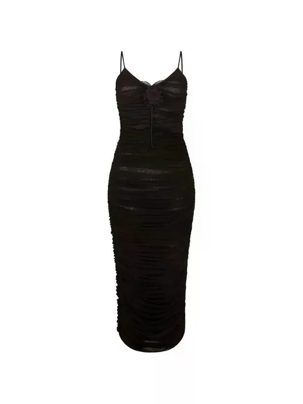 David Koma Lace Rose Embroidered Ruched Midi Dress