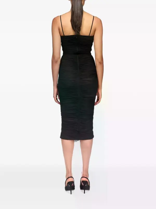 David Koma Lace Rose Embroidered Ruched Midi Dress