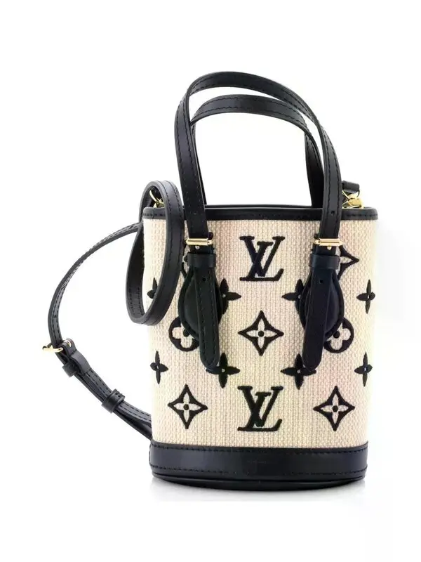 LOUIS VUITTON By The Pool Monogram Raffia Nano Bucket Bag - Black