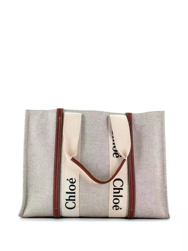 Chloé Woody Canvas With Leather Large Tote Bag - Brown
