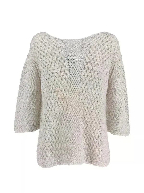 Vintage Crochet Knit Boat Neck Sweater