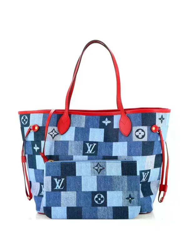 LOUIS VUITTON Neverfull Damier And Monogram Patchwork Denim Mm Tote Bag - Blue
