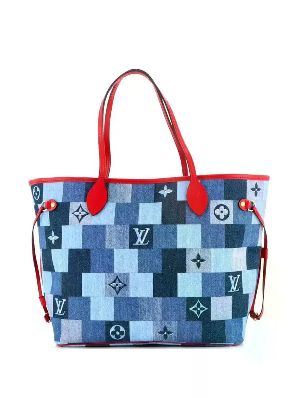 LOUIS VUITTON Neverfull Damier And Monogram Patchwork Denim Mm Tote Bag - Blue