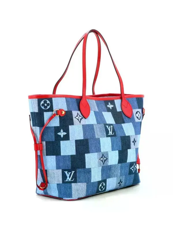 LOUIS VUITTON Neverfull Damier And Monogram Patchwork Denim Mm Tote Bag - Blue