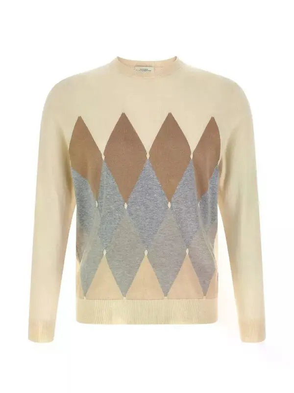 BALLANTYNE Argyle-pattern Crew-neck Sweater - Neutrals