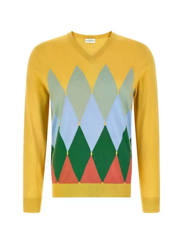 BALLANTYNE Argyle Pattern V-neck Sweater - Yellow