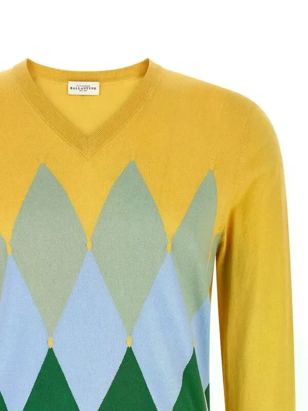 BALLANTYNE Argyle Pattern V-neck Sweater - Yellow