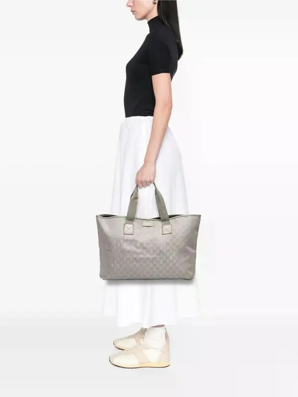 Gucci Gg Canvas Web Tote Bag - Grey