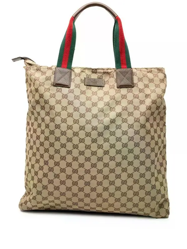 Gucci Gg Canvas Web Vertical Tote Bag - Brown