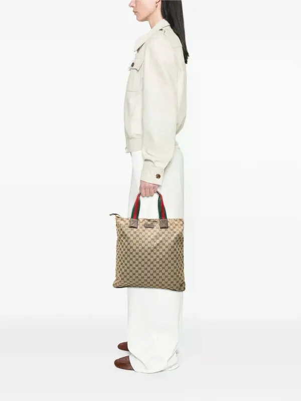 Gucci Gg Canvas Web Vertical Tote Bag - Brown