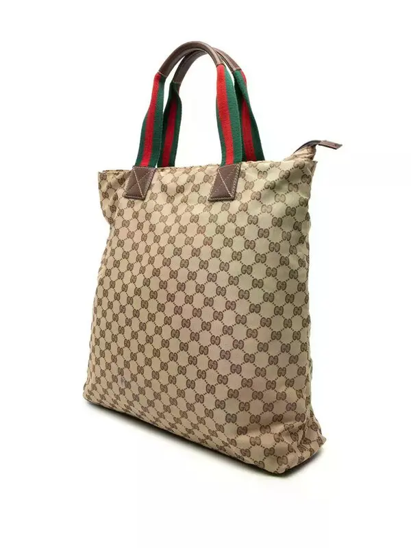 Gucci Gg Canvas Web Vertical Tote Bag - Brown