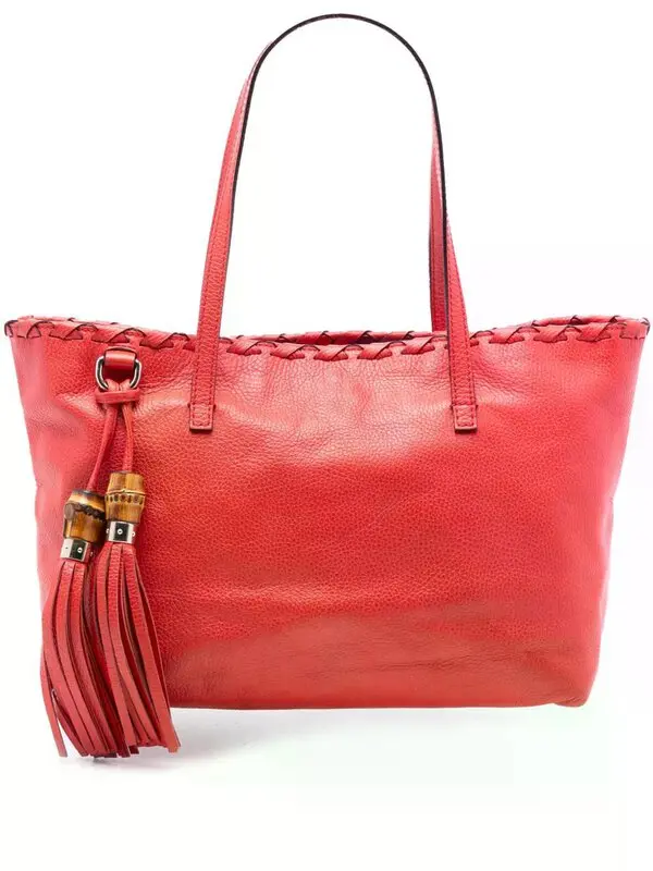 Gucci Leather Bamboo Tassel Tote Bag