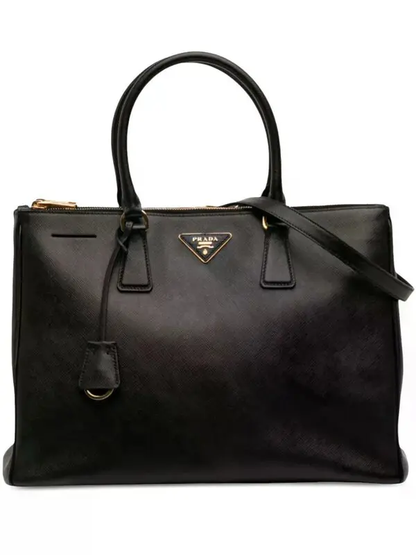 Prada Galleria Saffiano Lux Double Zip Satchel - Black