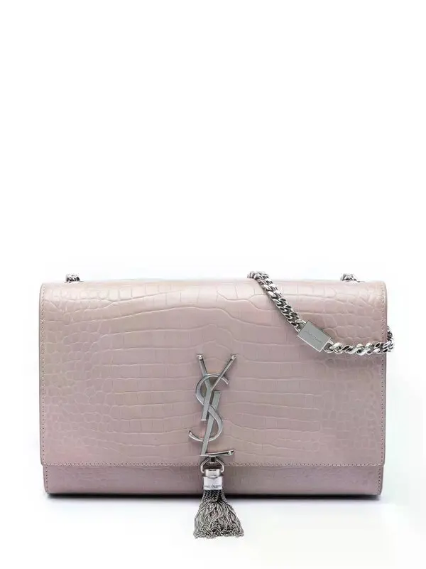 Saint Laurent 2013-2026 Medium Croc Embossed Leather Kate Tassel Crossbody Bag - Pink
