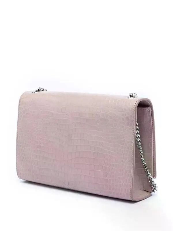 Saint Laurent 2013-2026 Medium Croc Embossed Leather Kate Tassel Crossbody Bag - Pink
