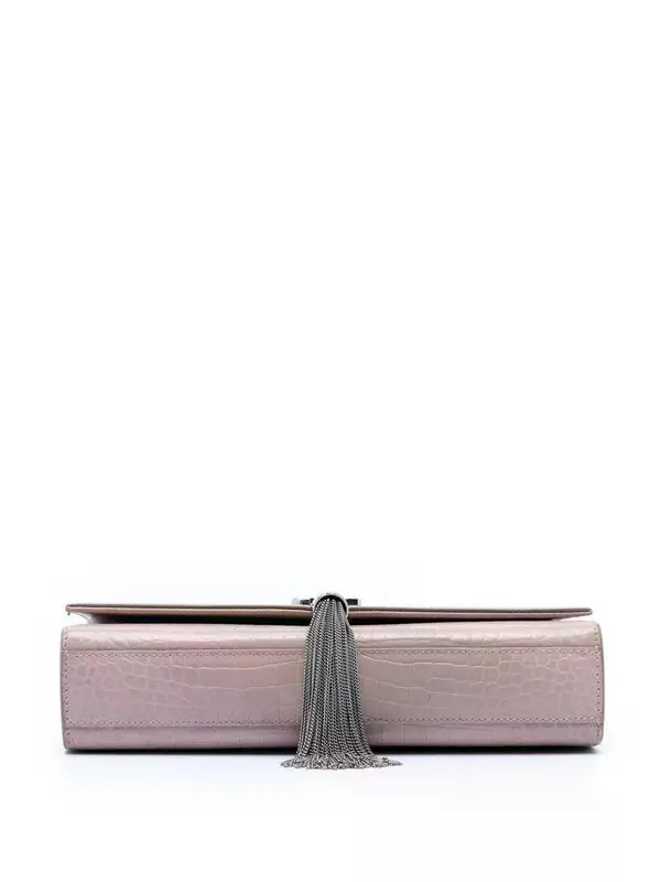 Saint Laurent 2013-2026 Medium Croc Embossed Leather Kate Tassel Crossbody Bag - Pink