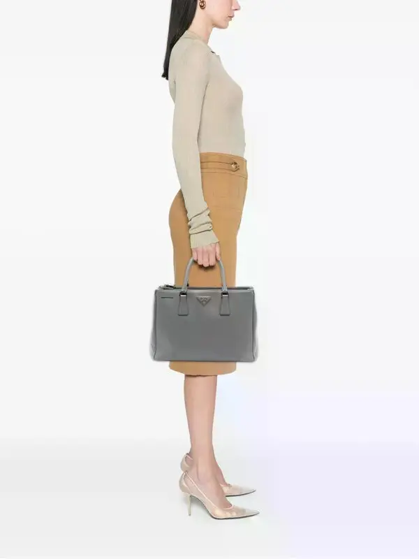 Prada Saffiano Galleria Double Zip Satchel - Grey