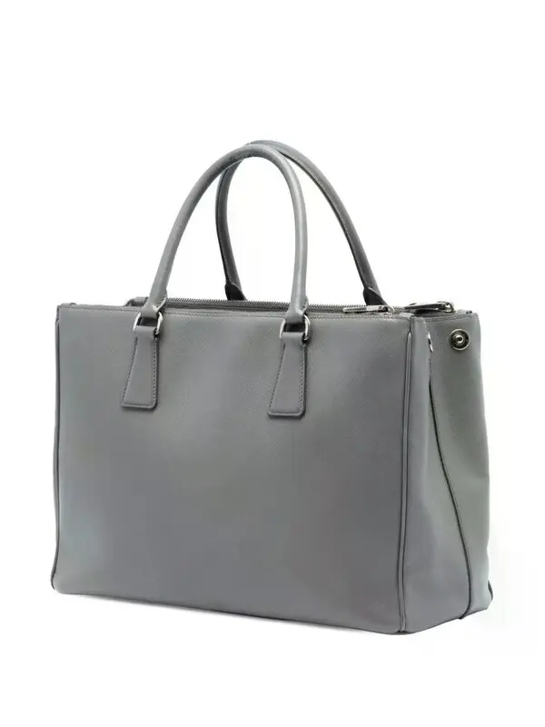 Prada Saffiano Galleria Double Zip Satchel - Grey