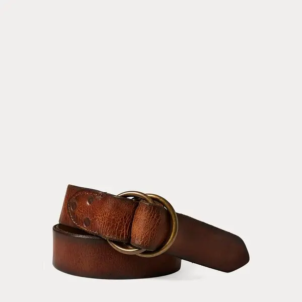 Ralph Lauren Distressed Leather Double-o-ring Belt - Vintage Brown