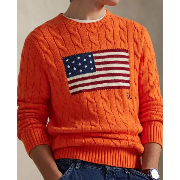 Ralph Lauren Cable-knit Iconic Flag Sweater - Sailing Orange