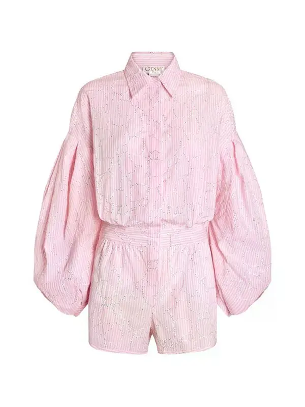 GENNY Striped Balloon Sleeve Playsuit - Pink