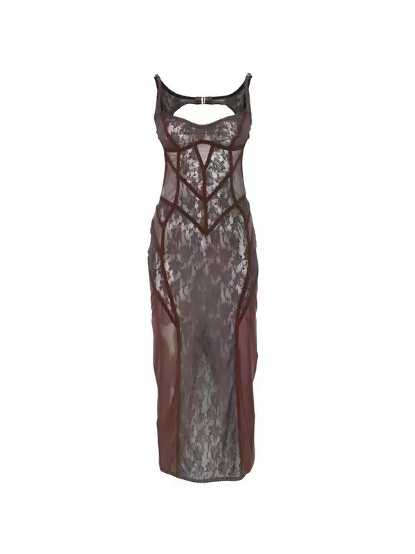 Attico Lace-paneled Midi Dress - Brown
