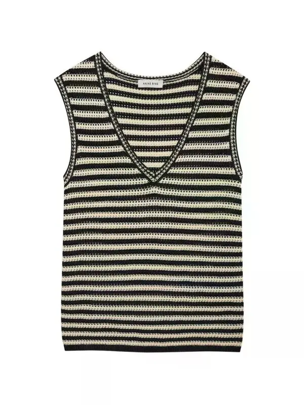 ANINE BING Lowen Striped V-neck Vest - Black