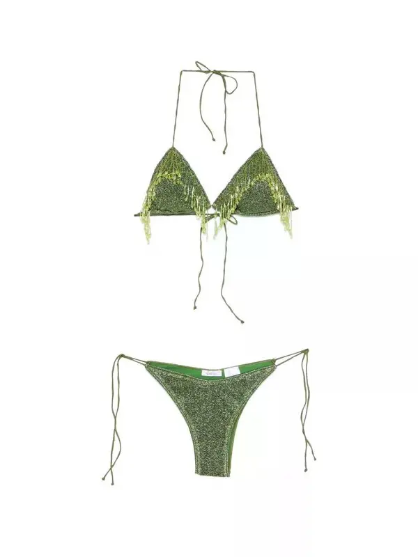 Oseree Lumière 20s Pearls Beaded Bikini Set - Green