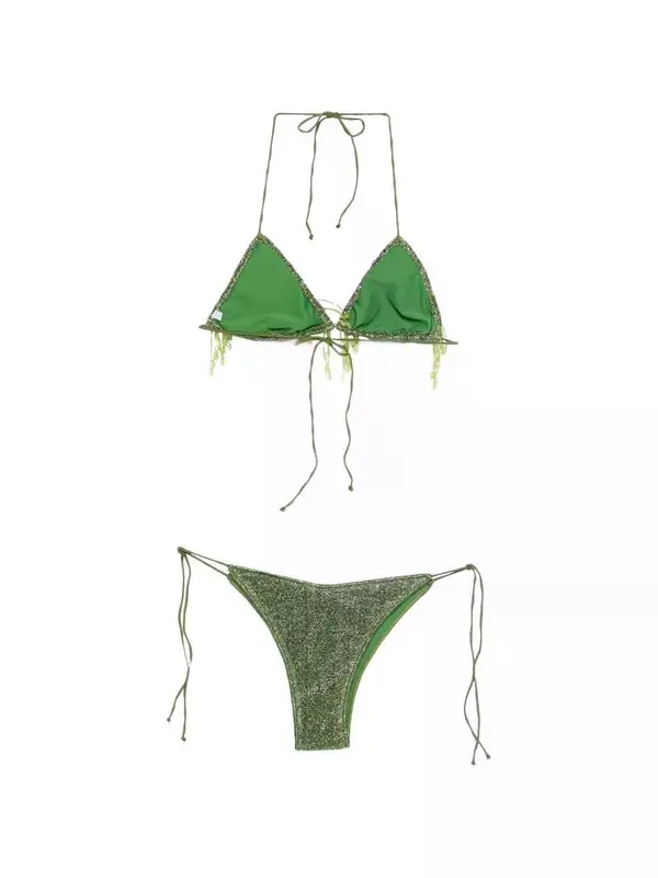Oseree Lumière 20s Pearls Beaded Bikini Set - Green