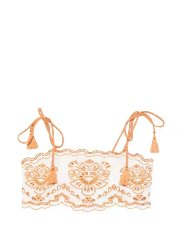 Farm Rio Tropi Embroidered Tassel-detail Top - White