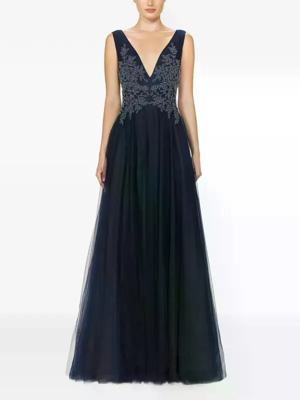 Costarellos Graciella Floral-appliqué Maxi Dress - Blue
