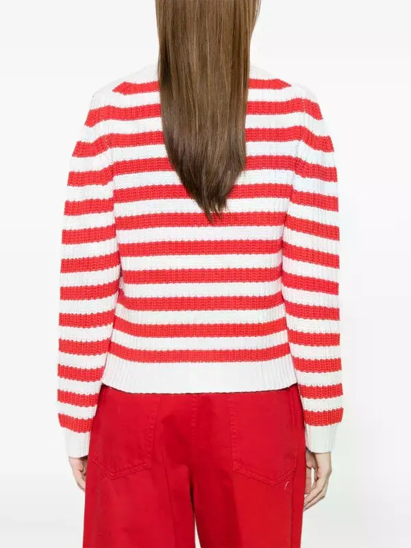 ALLUDE Striped Buttoned Cardigan - Red