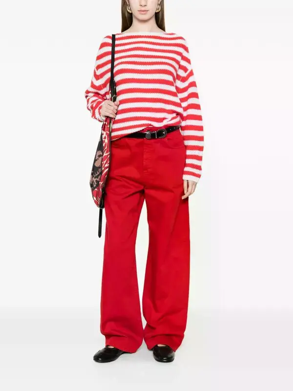 ALLUDE Striped Boat-neck Sweater
