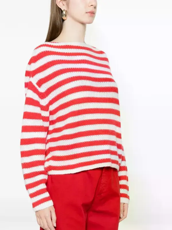ALLUDE Striped Boat-neck Sweater