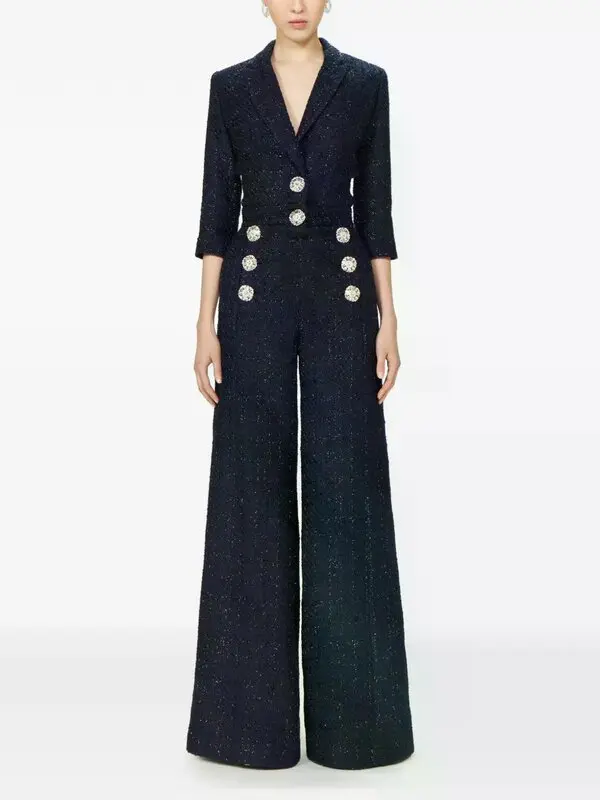 Costarellos Emilia Tweed Jumpsuit With Crystal Buttons