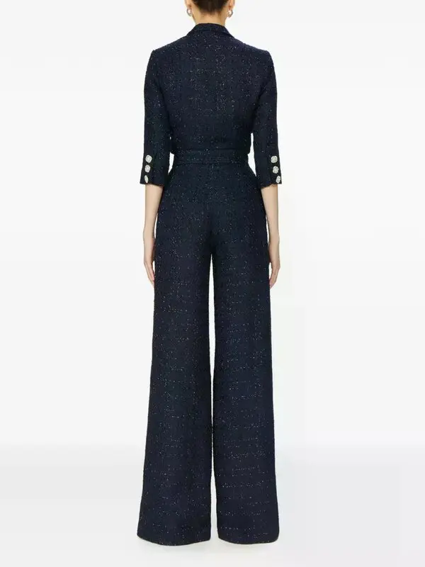 Costarellos Emilia Tweed Jumpsuit With Crystal Buttons