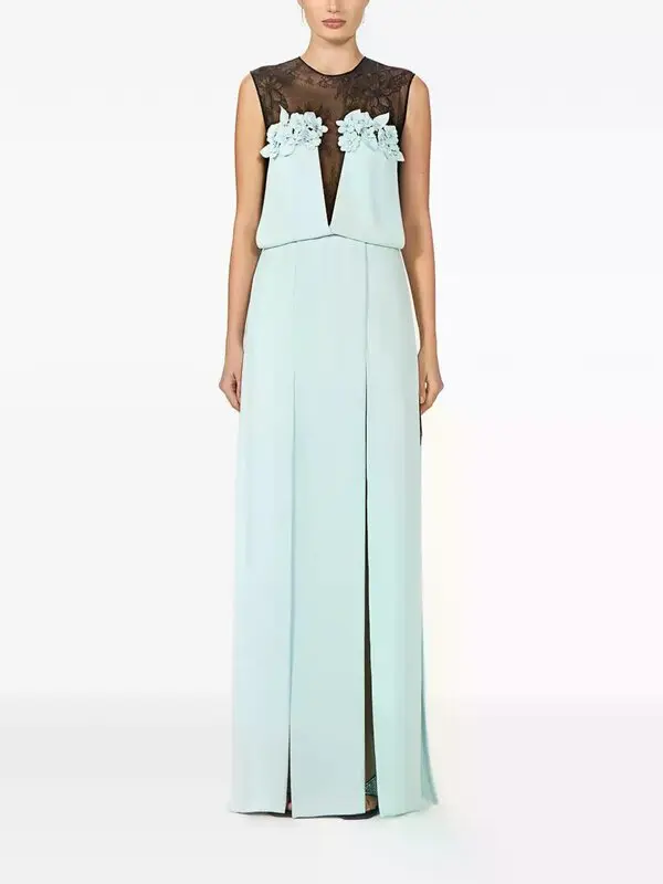 Costarellos Liora Chantilly-lace Floral-appliqué Maxi Dress