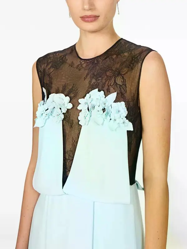Costarellos Liora Chantilly-lace Floral-appliqué Maxi Dress
