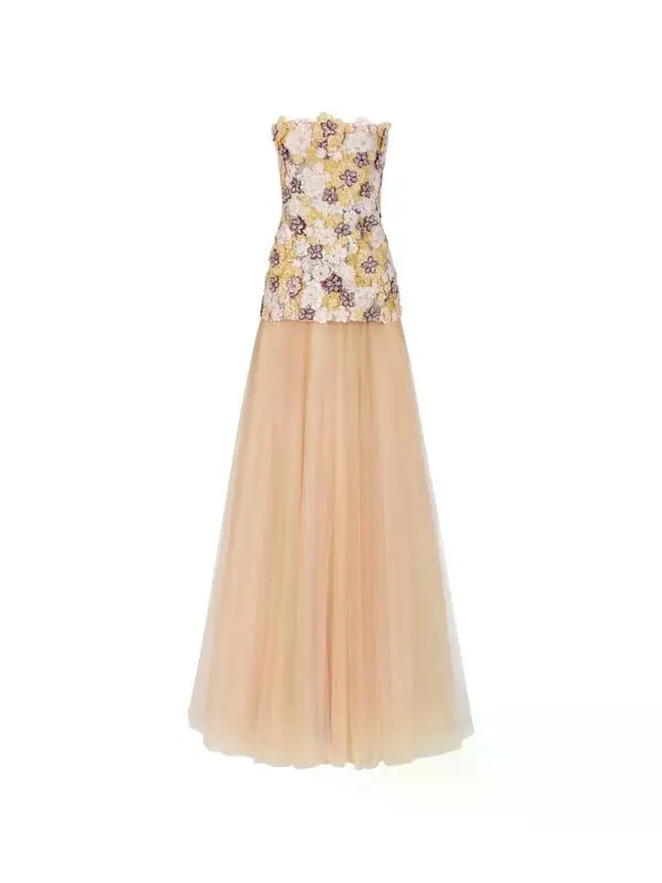Costarellos Floral-embroidered Strapless Maxi Dress - Neutrals