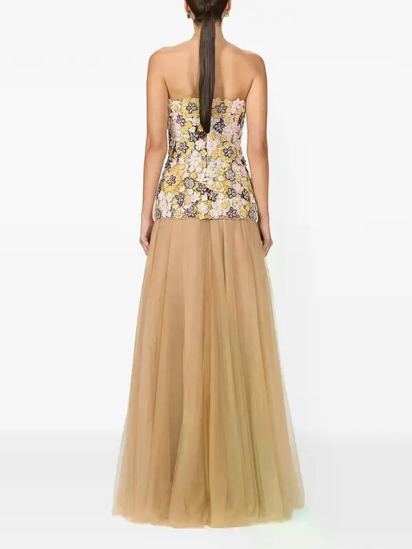 Costarellos Floral-embroidered Strapless Maxi Dress - Neutrals