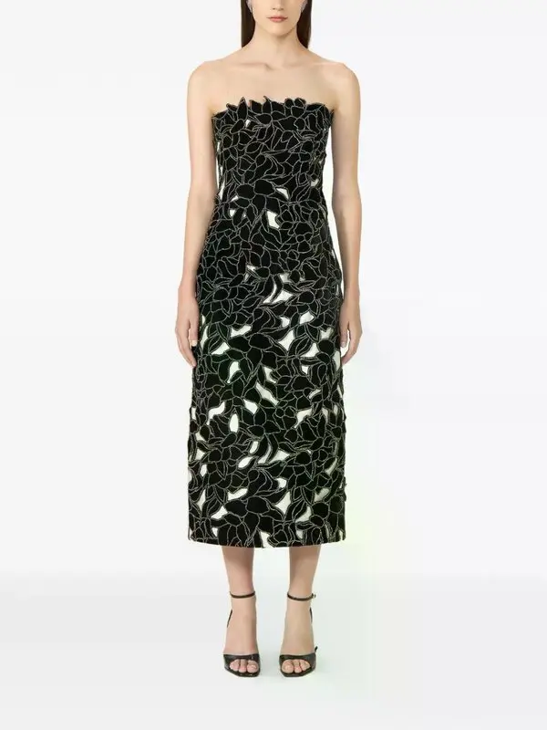 Costarellos Floral-cut Strapless Midi Dress - Black