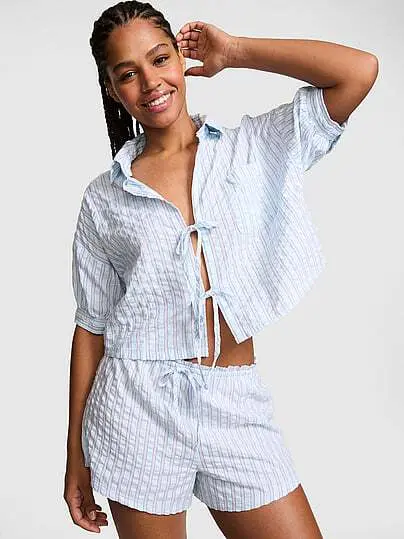 Pink Coastal Cutie Tie-front Sleepshirt - Print