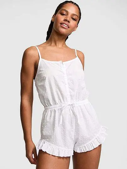Pink Cotton Romper - White,ivory