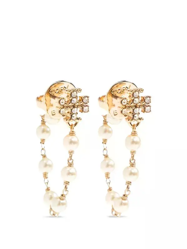 Tory Burch Moondance Pearl And Chain Earrings - Gold